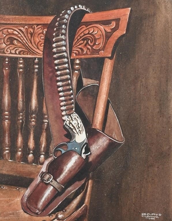Gary Hawk | GARY HAWK WESTERN COWBOY GUN BELT PAINTING (1979) | MutualArt