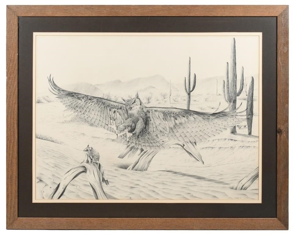 Mark Tate | LARGE EARLY MARK TATE OWL HUNTING ORIGINAL DRAWING (1979 ...
