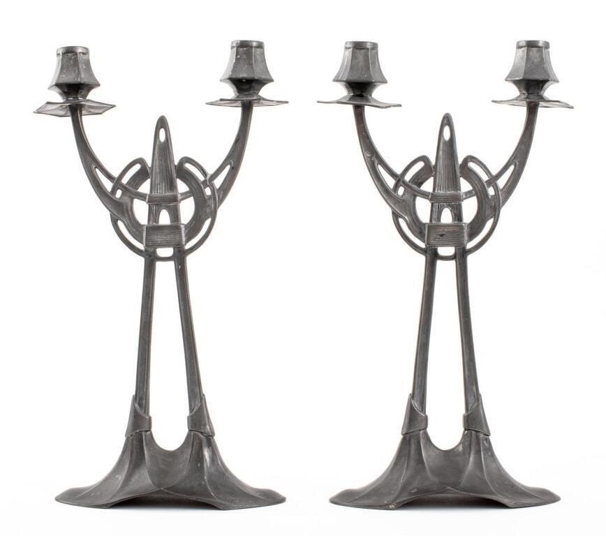 Albert Reimann | Albert Reimann Art Nouveau Pewter Candelabra, Pair ...