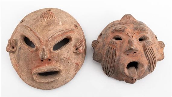 Mexican School | Ancient Pre-Columbian Tlatilco Pottery Masks, 2 ...