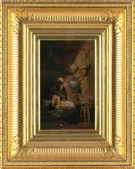 Phillippe Pavy | Orientalist interior scene with a man smoking a pipe ...