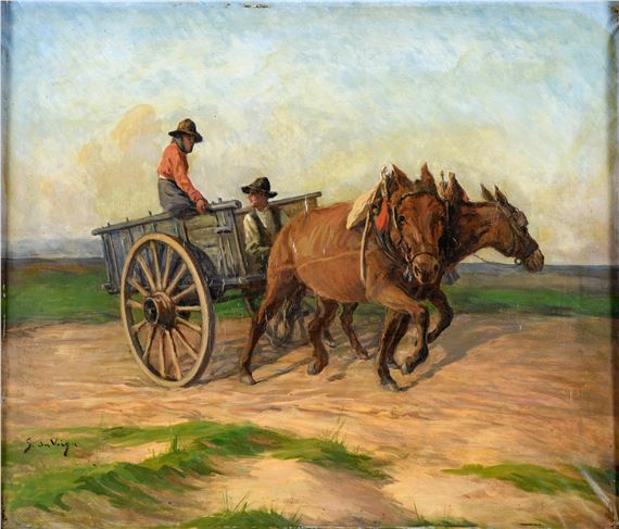 Simão da Veiga | Horse cart with peasants | MutualArt