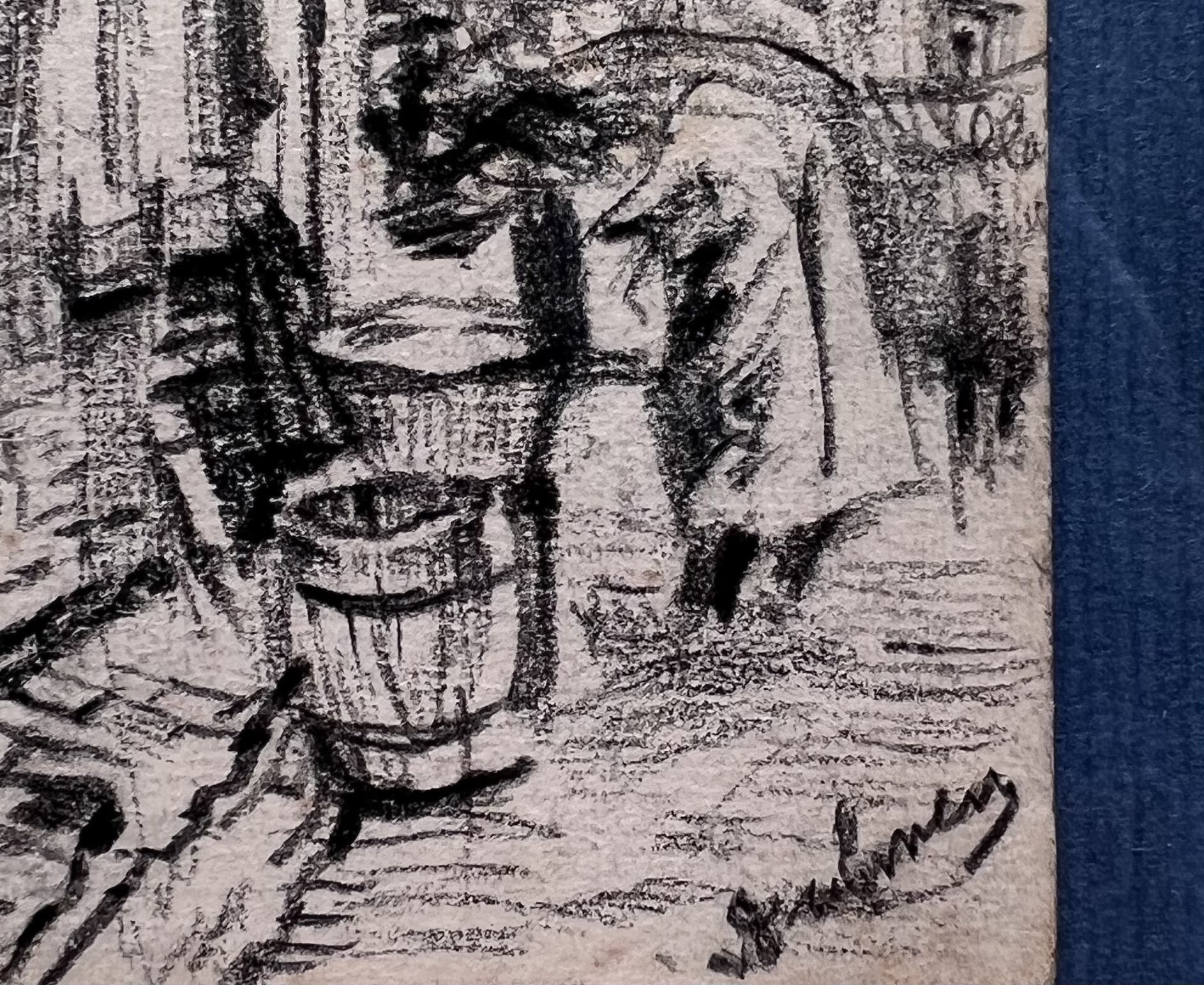 Erasmus Krumpelman | Potloodtekening van een straatscène met vrouw door ...