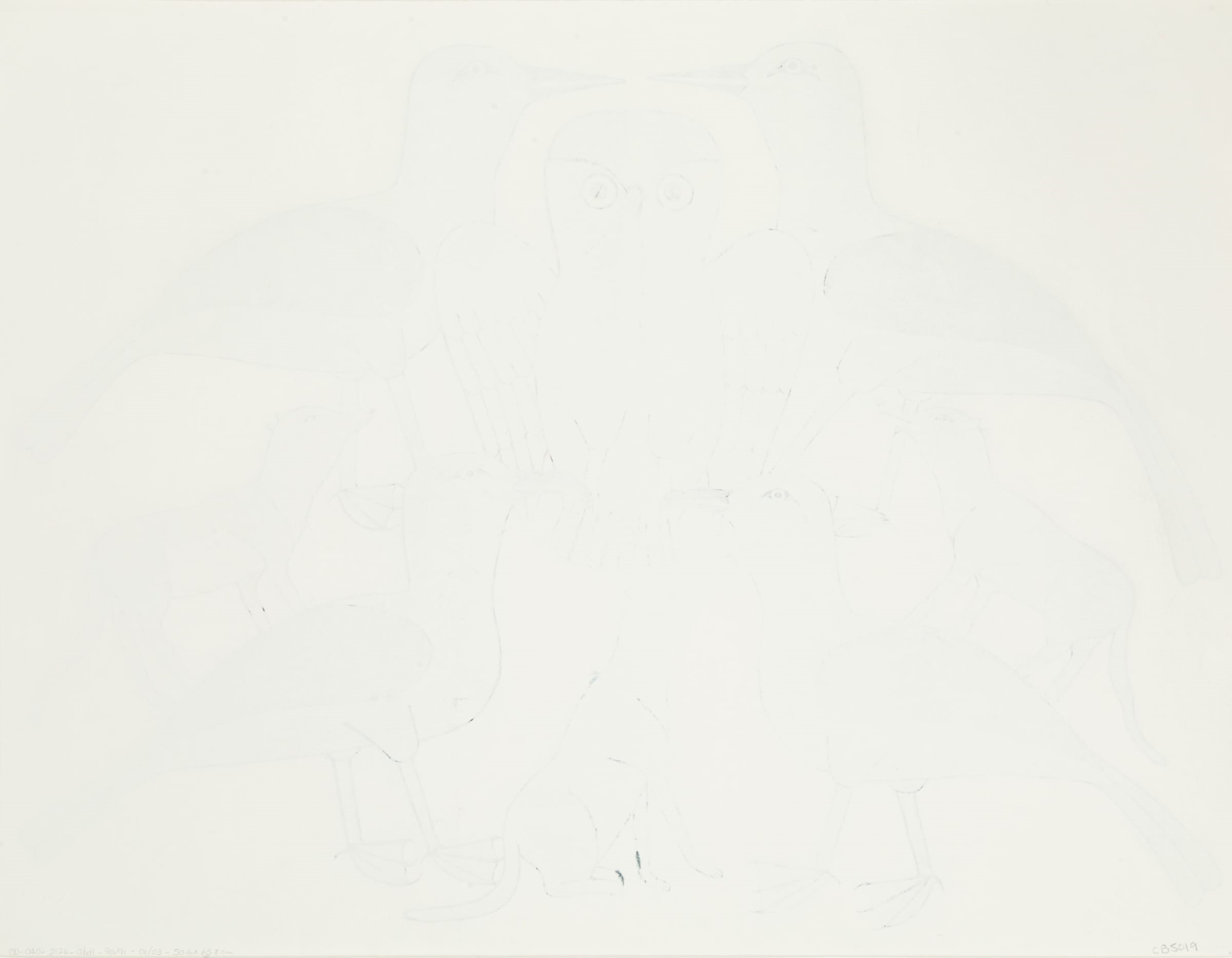 Kenojuak Ashevak | Owl Surrounded by Birds and Wolves (1990 - 1991 ...