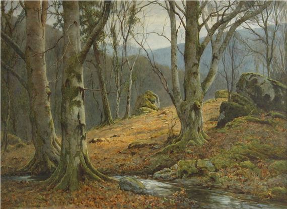 Tom Clough | Rural Landscape with Figures on a Path Beside Thatched ...