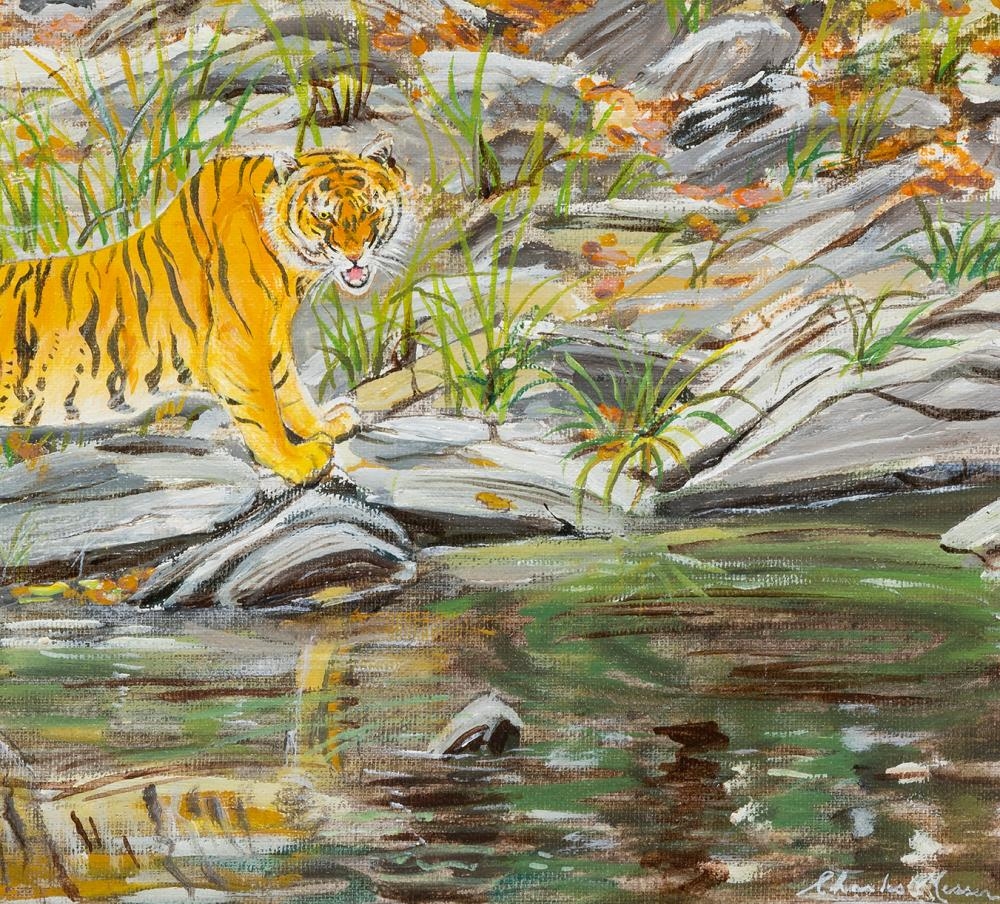 Charles Messer | Tiger at the Bathing Pool (1981) | MutualArt