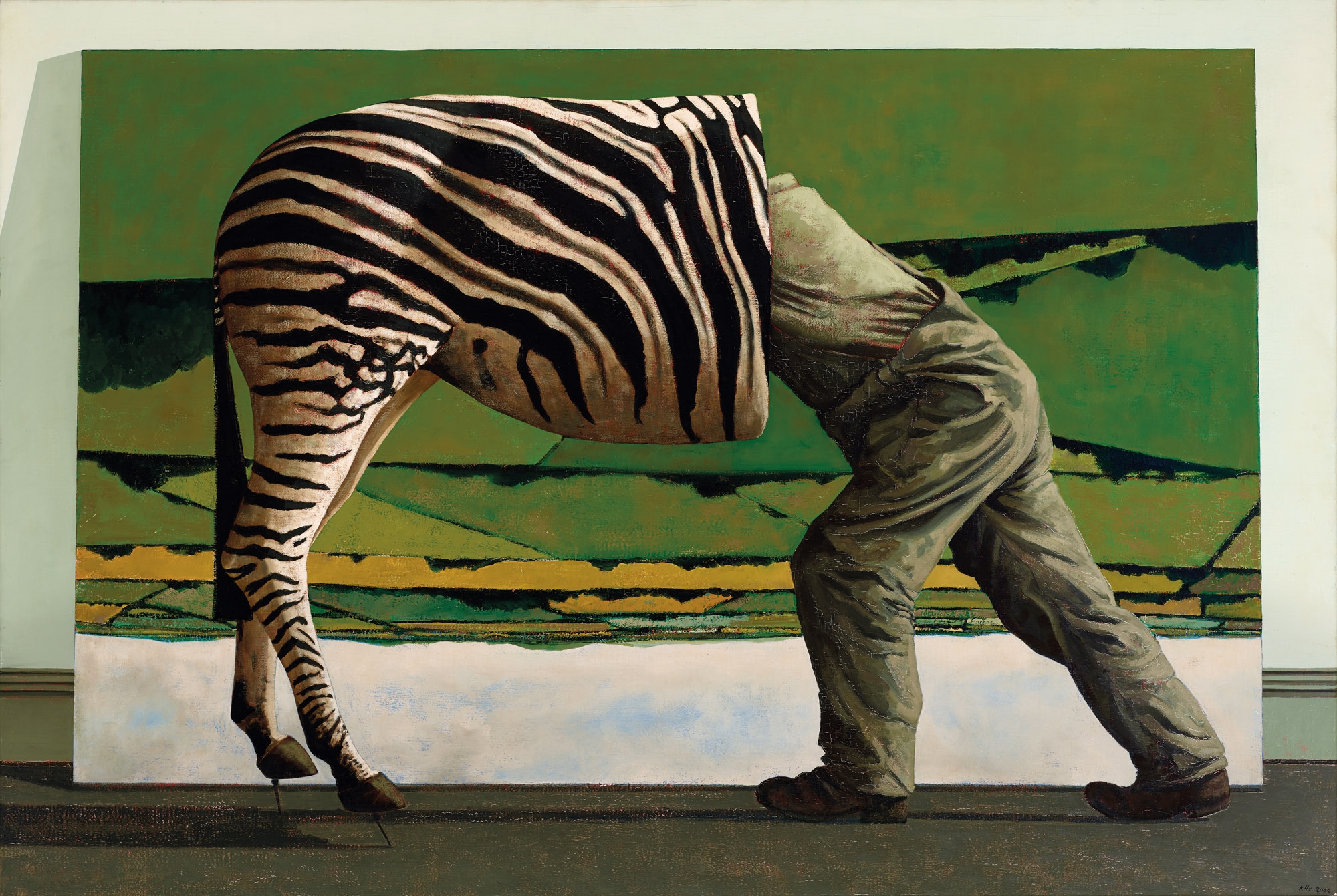 John Kelly | Man Looking into a Zebra 2000 (2000) | MutualArt