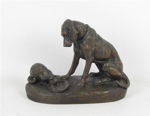 A De Gérické | Saint-Hubert dog observing a cat | MutualArt