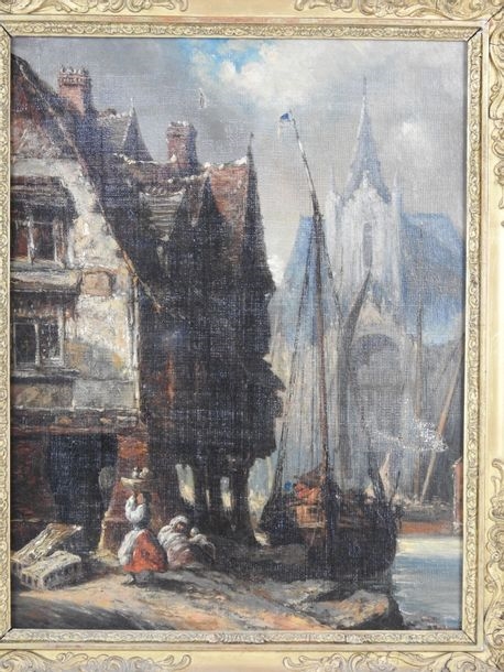 Jean Mazzella | Sailboat in port in an old Normandy town (19th Century ...