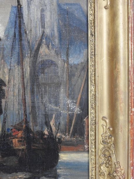 Jean Mazzella | Sailboat in port in an old Normandy town (19th Century ...