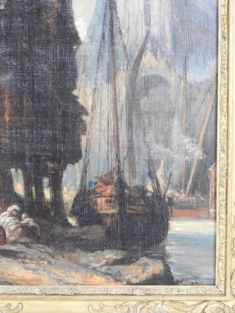 Jean Mazzella | Sailboat in port in an old Normandy town (19th Century ...