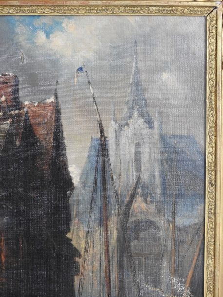 Jean Mazzella | Sailboat in port in an old Normandy town (19th Century ...