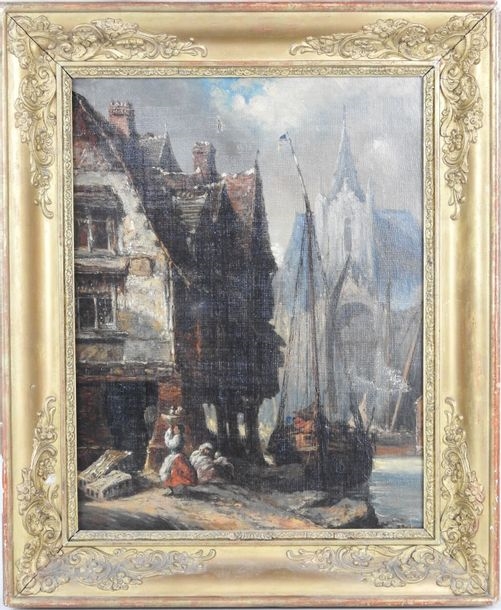Jean Mazzella | Sailboat in port in an old Normandy town (19th Century ...