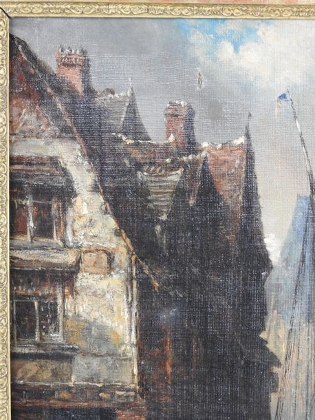 Jean Mazzella | Sailboat in port in an old Normandy town (19th Century ...