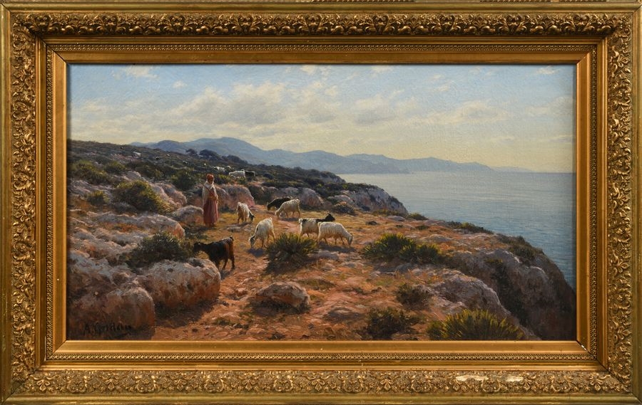 Antoine Gadan | Shepherd and goats | MutualArt