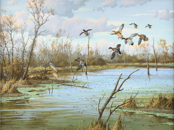 David Drinkard | Ducks Landing in Wetlands (20th Century 21st Century ...