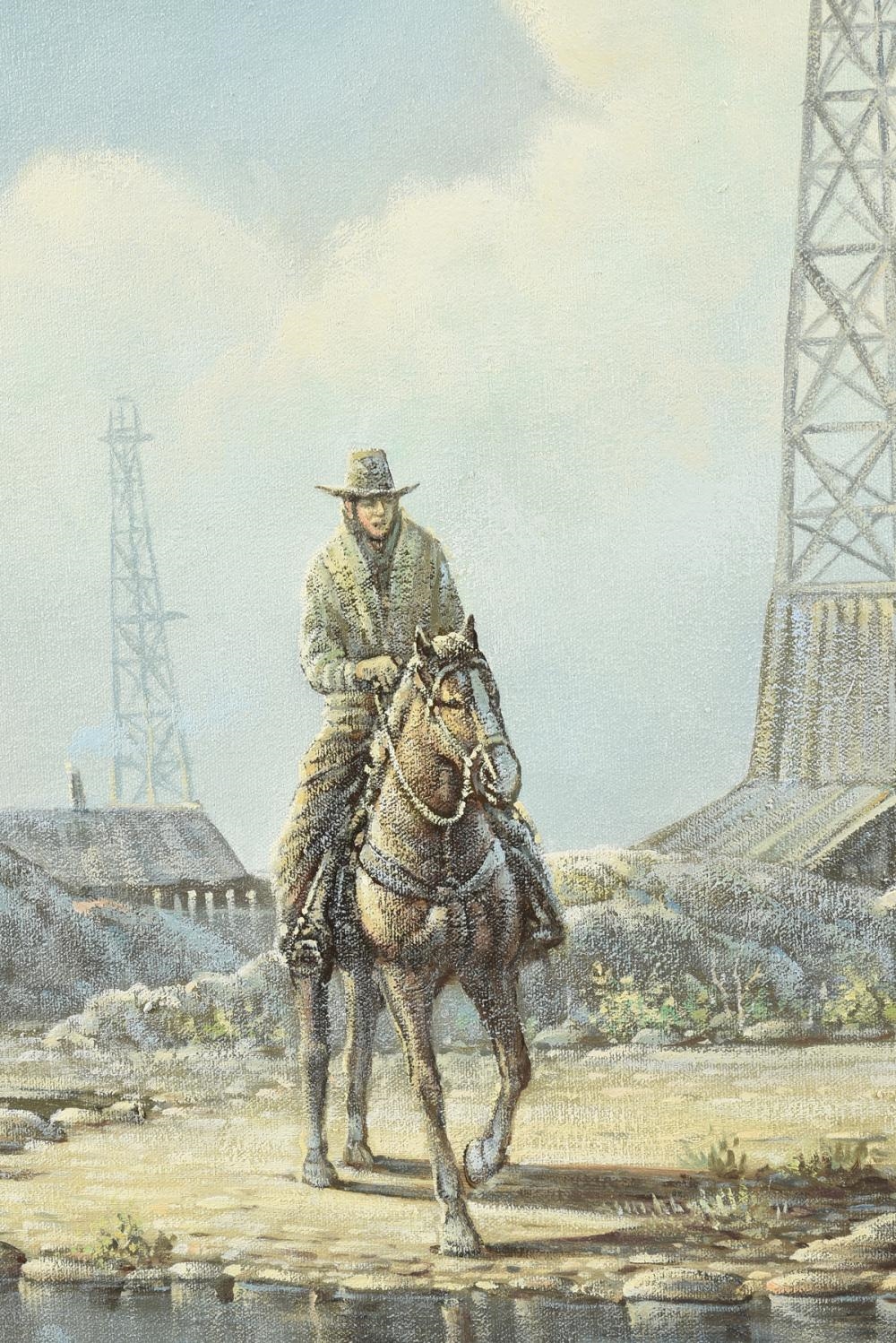R. C. Purcel | Cowboy on Horseback with Oil Derrick (20th Century ...