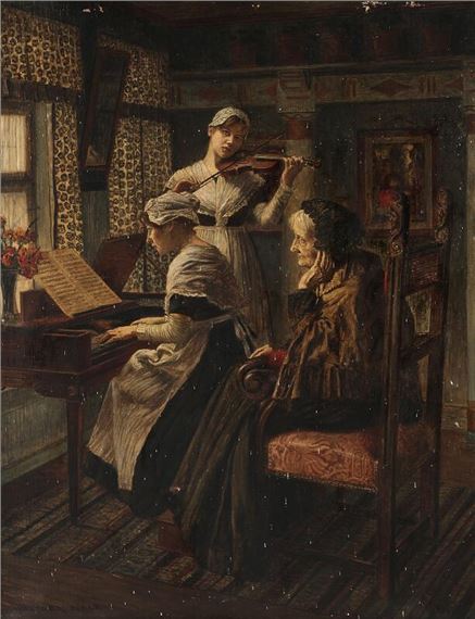Walter Firle | An interior with women playing the piano and the violin ...