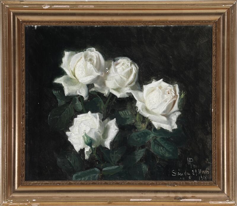 Niels Peter Rasmussen | Still life with white roses (1914) | MutualArt