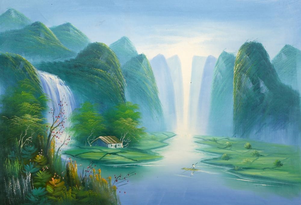 Meijan Yang | WATERFALL WITH LILY PADS (62) | MutualArt