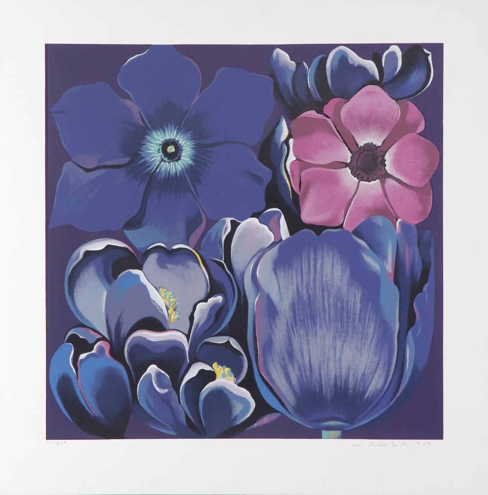 Lowell Nesbitt | 3 works: Bearded Iris, White Iris on Blue, and Two ...