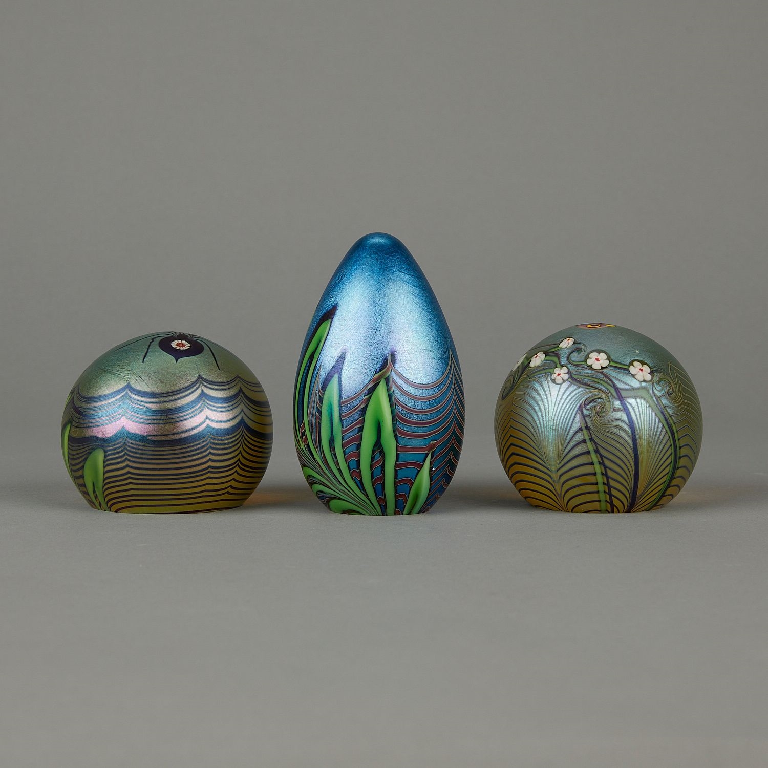 John Lewis | 3 Orient & Flume Favrile Glass Paperweights (1974) | MutualArt
