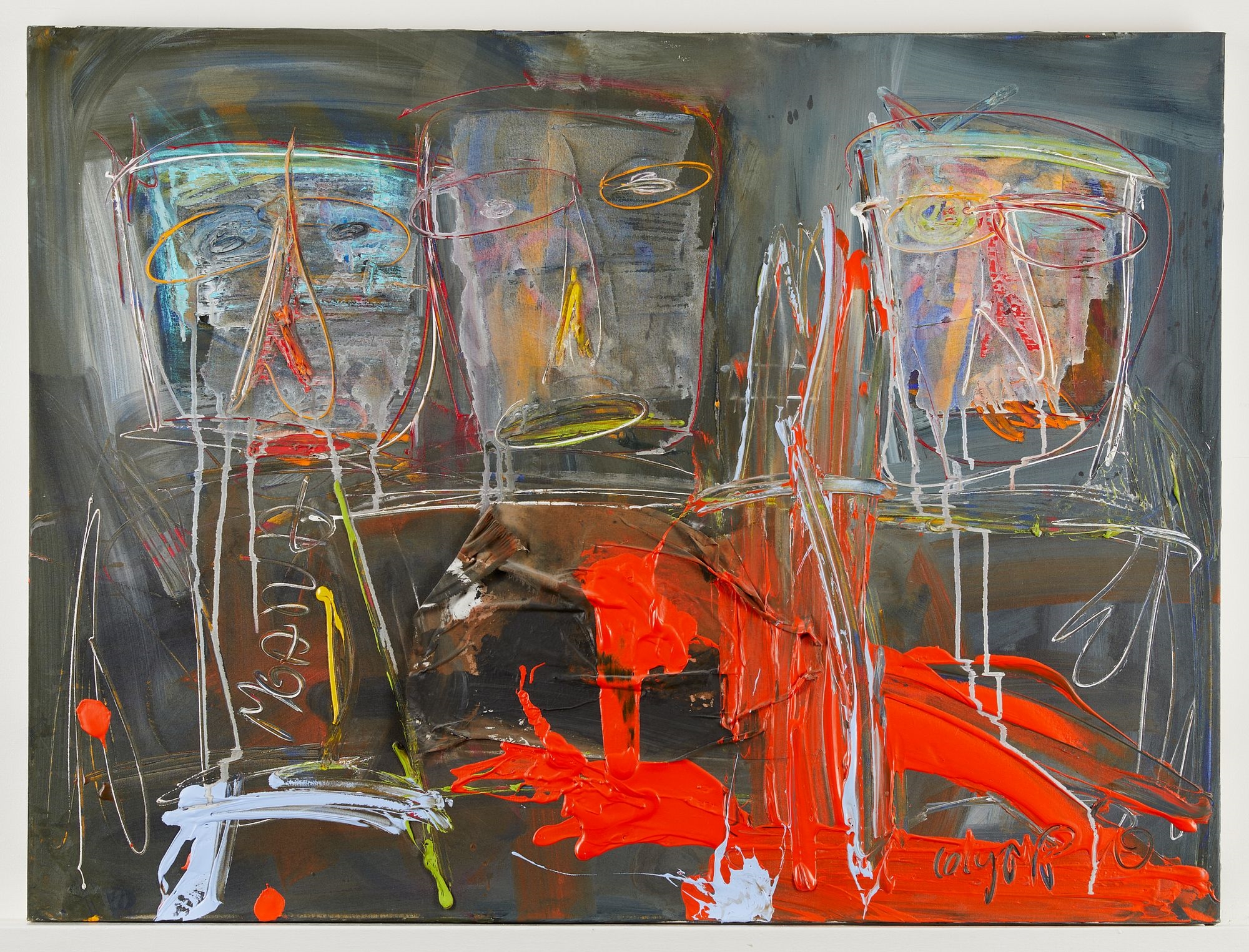 Kodjovi Olympio | Olympio Three Figures Acrylic Painting | MutualArt