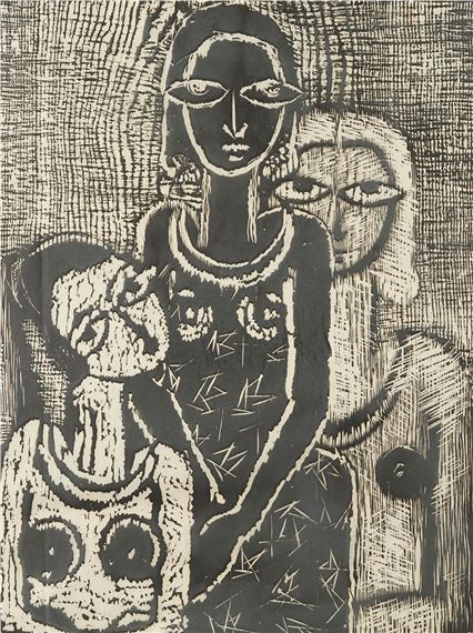 Gopal C. Mitra | Gopal Mitra Three Sisters Woodcut 1962 (1962) | MutualArt