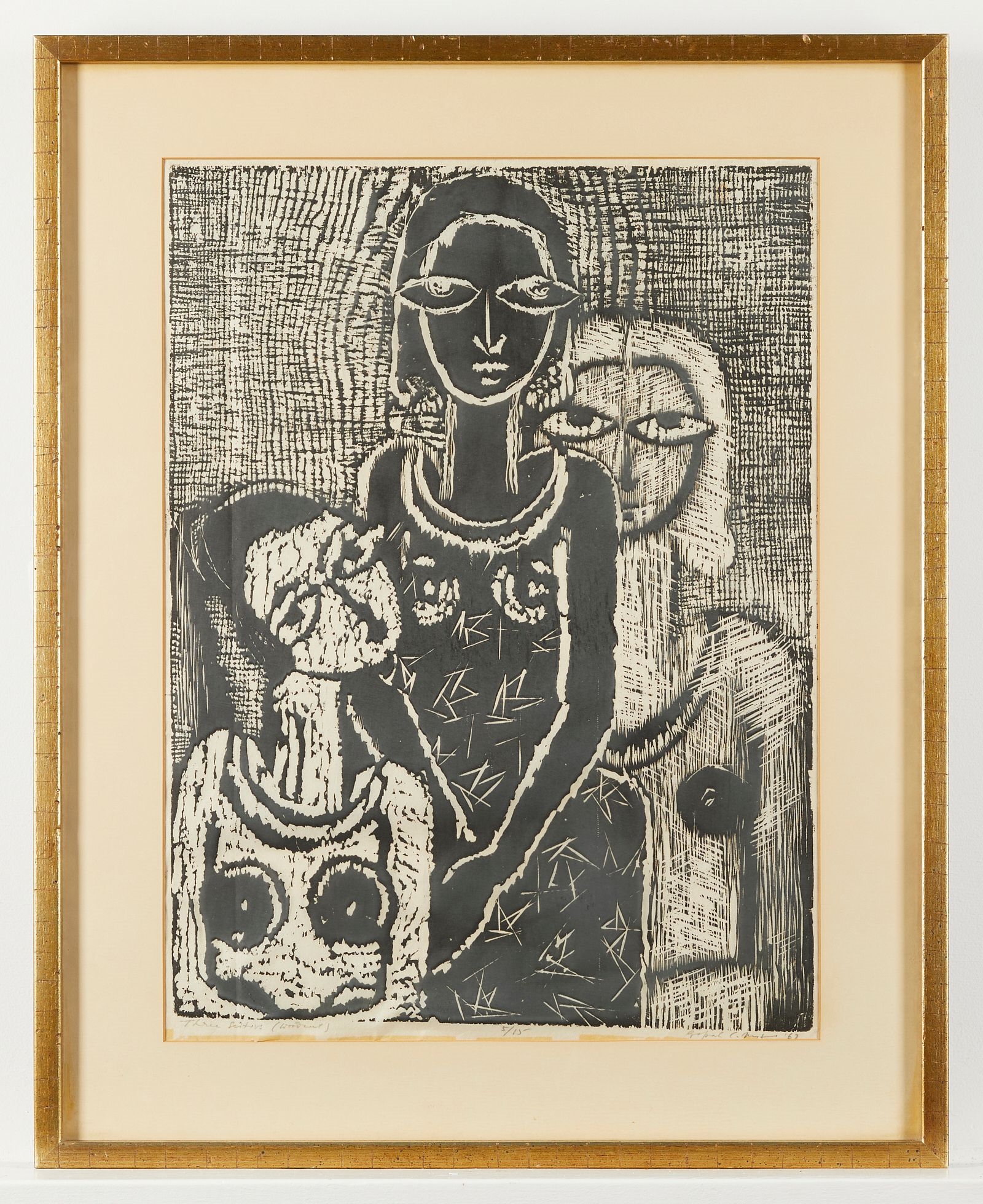 Gopal C. Mitra | Gopal Mitra Three Sisters Woodcut 1962 (1962) | MutualArt