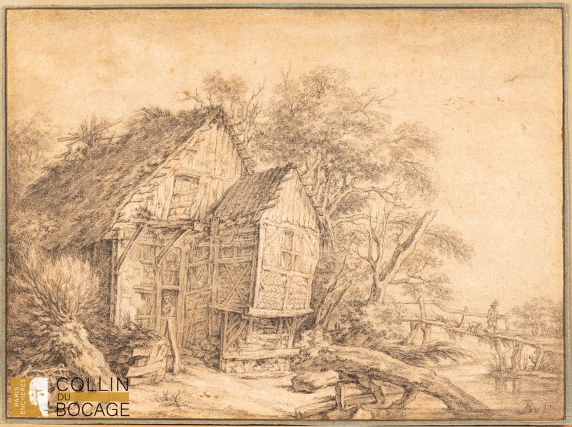 Jean-Baptiste Huet | Landscape with thatched cottage | MutualArt