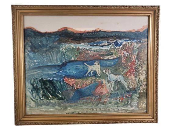 Suzanne Perlman | Landscape, featuring a hunter and his dogs | MutualArt