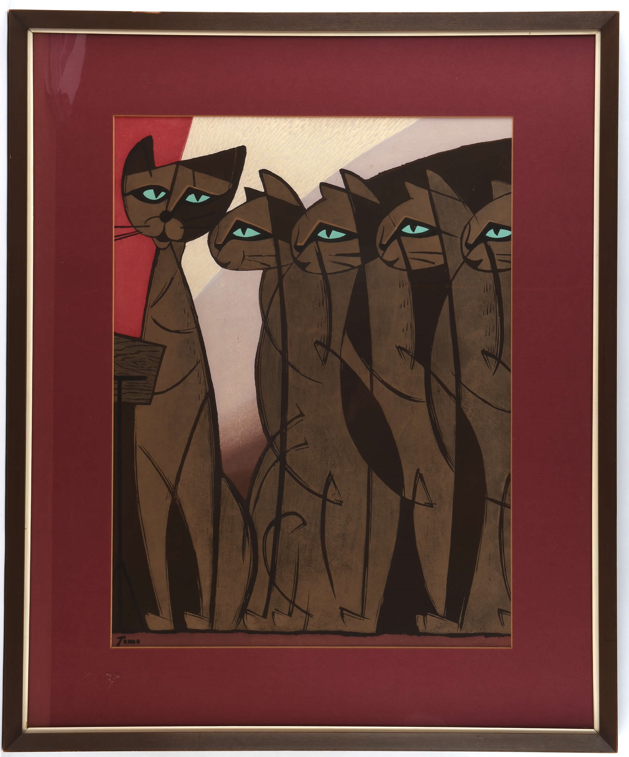 Tomoo Inagaki | A Sosaku Hanga of five cats by Tomoo Inagaki [1902-1980 ...