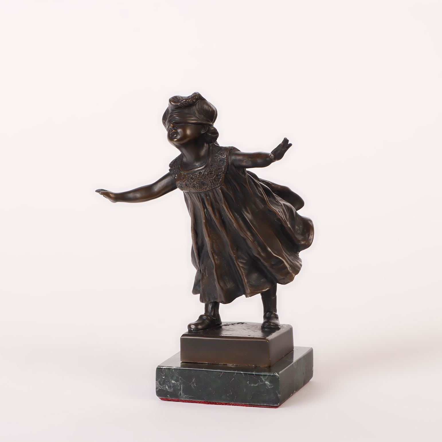G. Ferrari | Bronze sculpture of a blindfolded little girl on verdigris ...