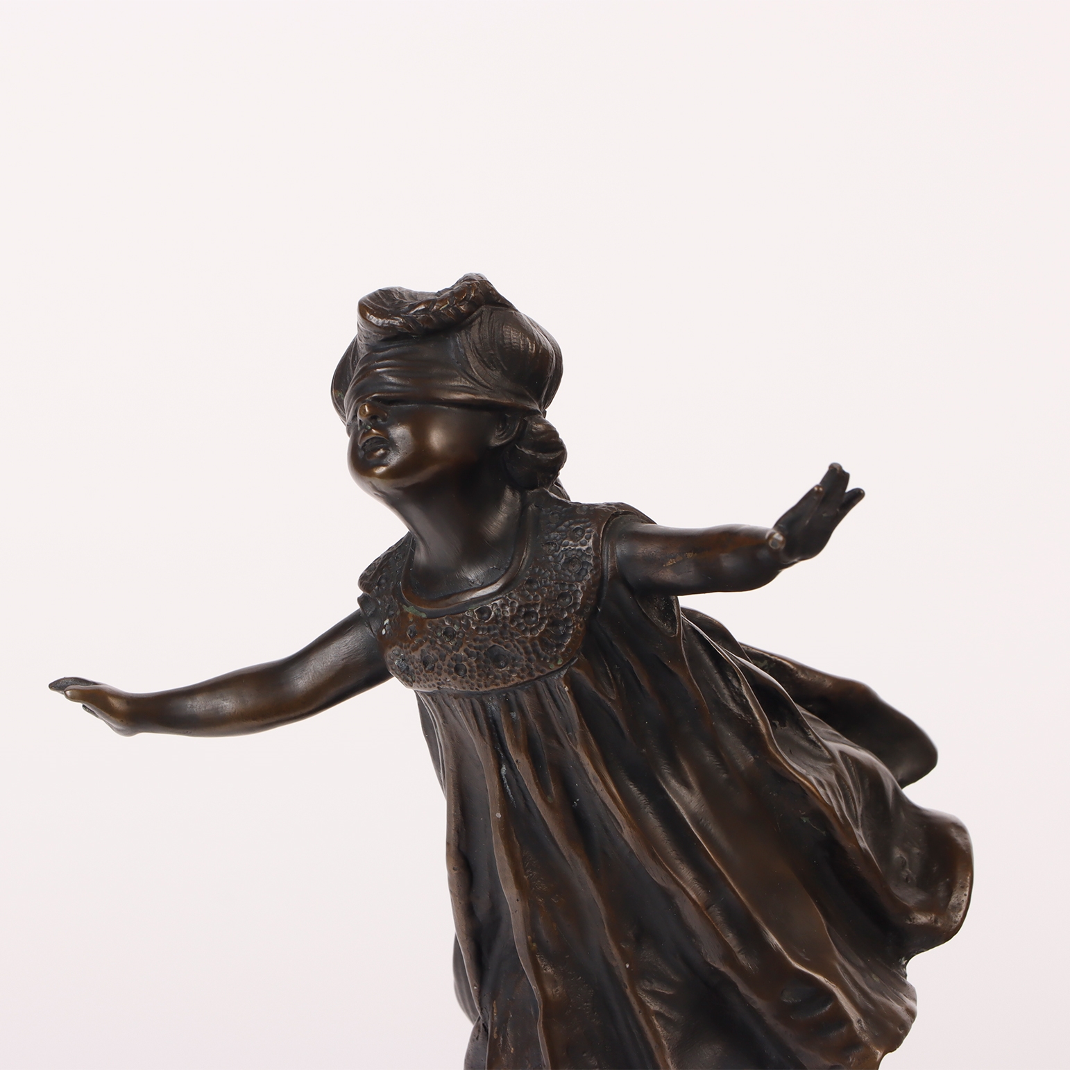 G. Ferrari | Bronze sculpture of a blindfolded little girl on verdigris ...