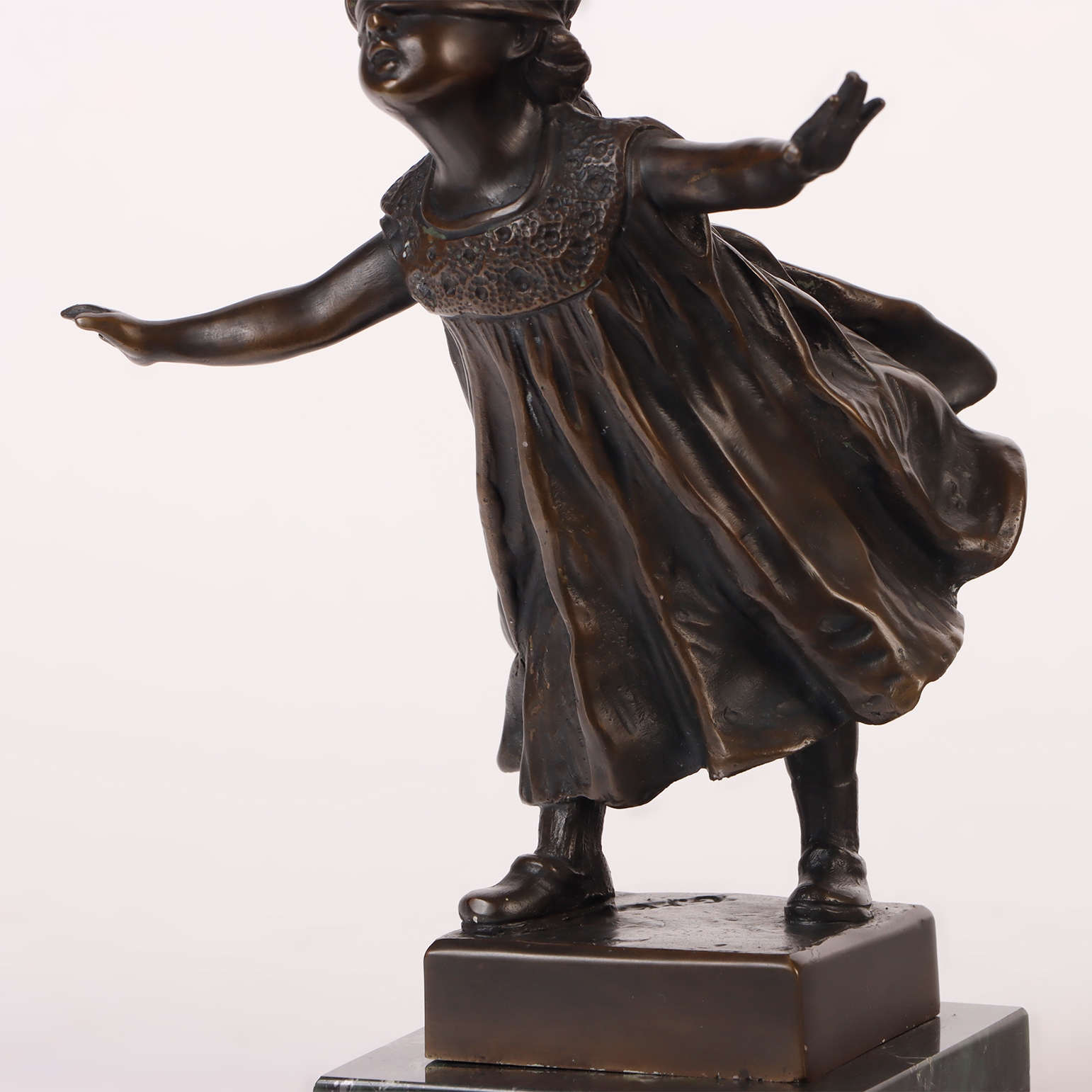 G. Ferrari | Bronze sculpture of a blindfolded little girl on verdigris ...
