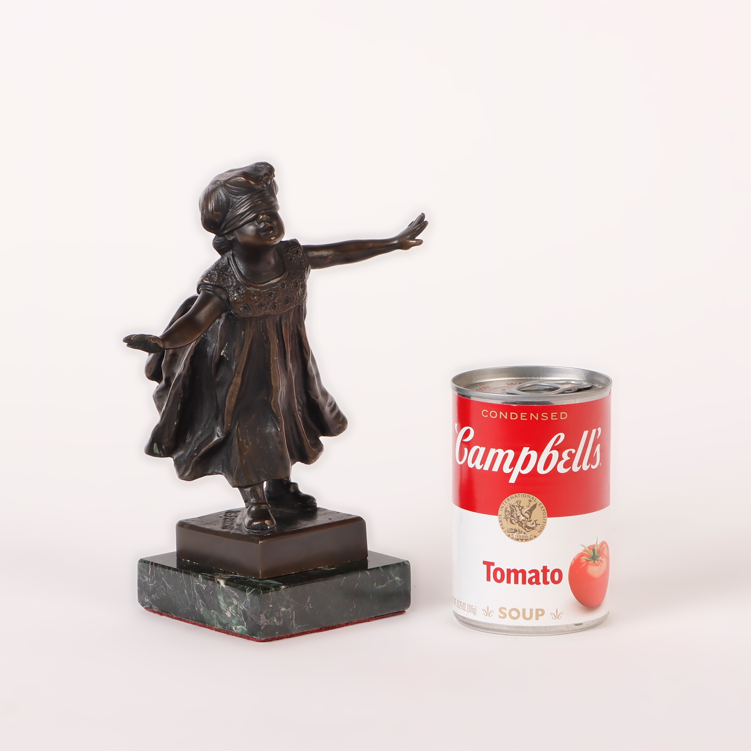 G. Ferrari | Bronze sculpture of a blindfolded little girl on verdigris ...