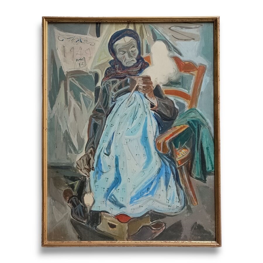 Henri Simon | La fileuse Huile sur panneau signée en bas à droite 64 x ...