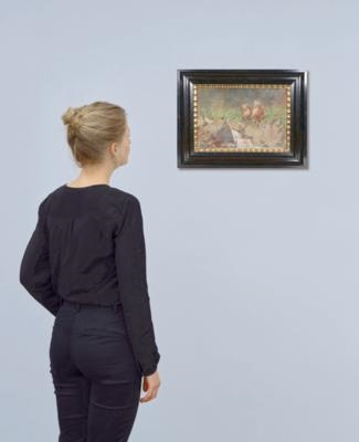 Hugo Engl | Zwei Zwerge am Bachrand mit einem Singvogel | MutualArt