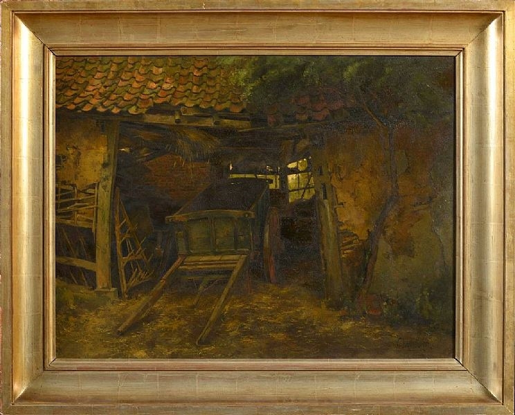 Charles Lebon | Charrette dans la grange ouverte | MutualArt