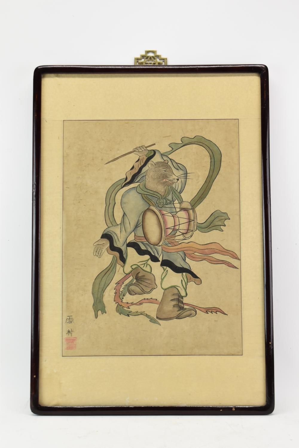 Asian School | Asian Woodblock Print of a Rat With a Drum | MutualArt