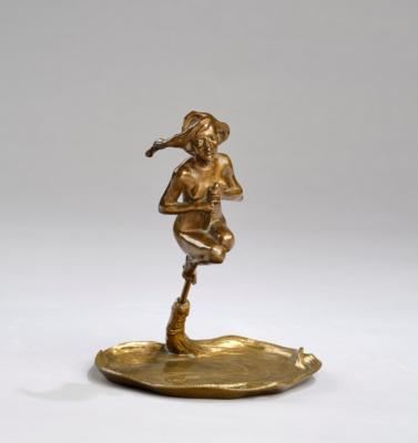 M. Hiller | M. Hiller, a brass bowl with a broom-riding figure | MutualArt