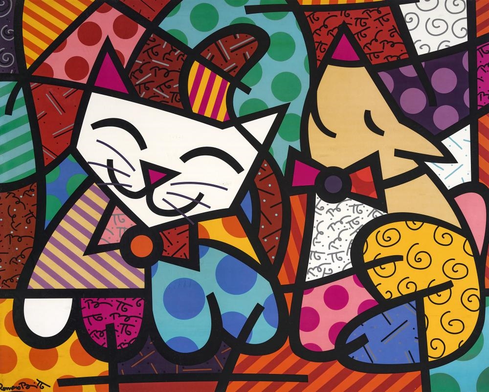 Romero Britto | Happy Cat & Snobby Dog (1963) | MutualArt