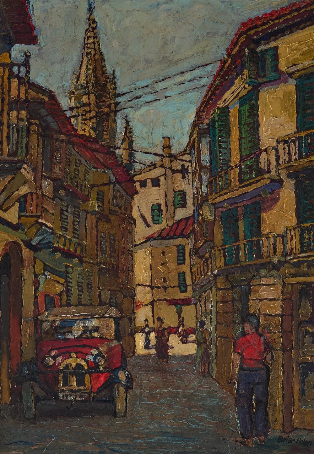 Brian Nolan | European Street Scene and Distant Spire | MutualArt