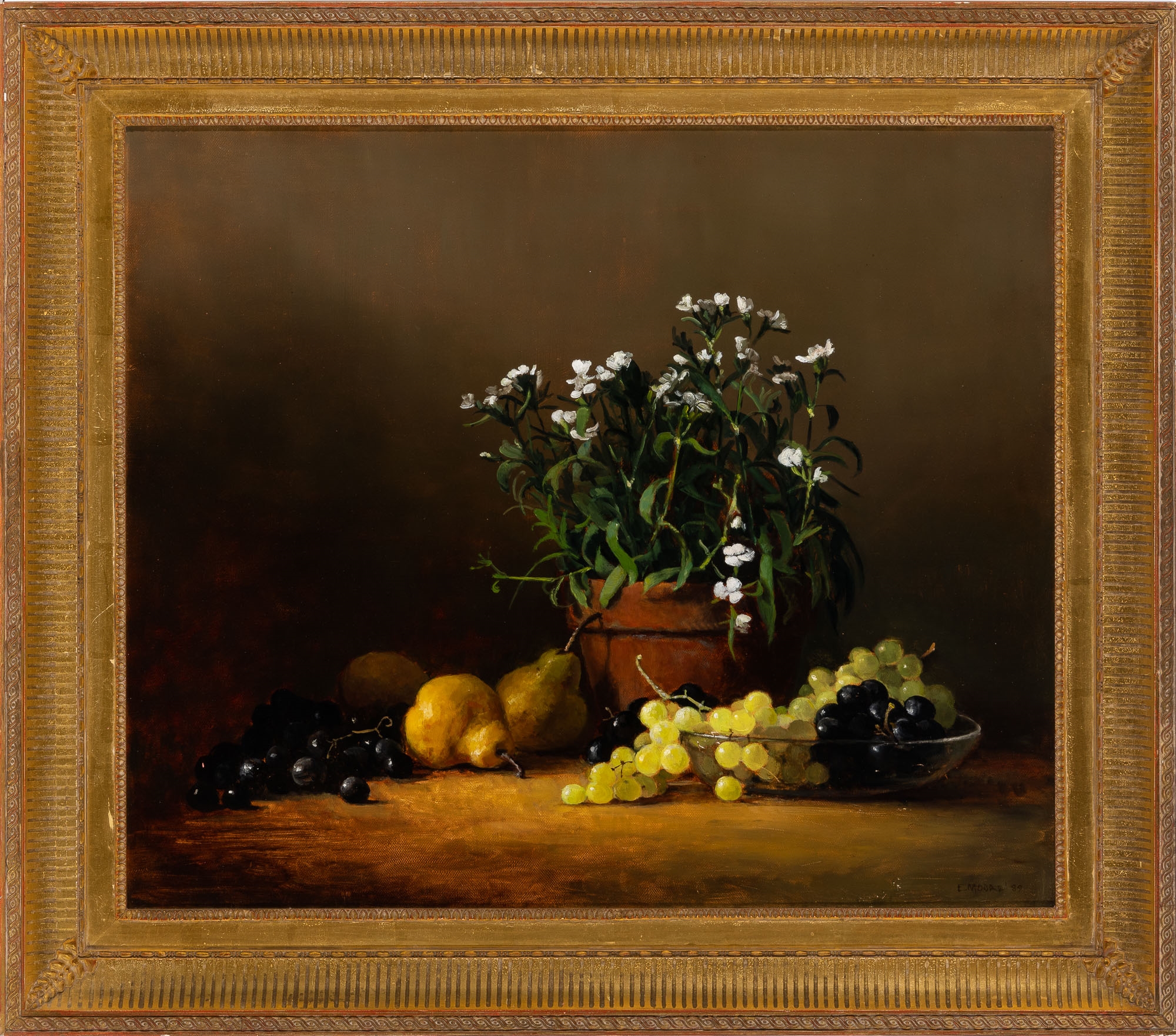 Eleanor Moore | Still Life with Potted Flowers and Fruits | MutualArt