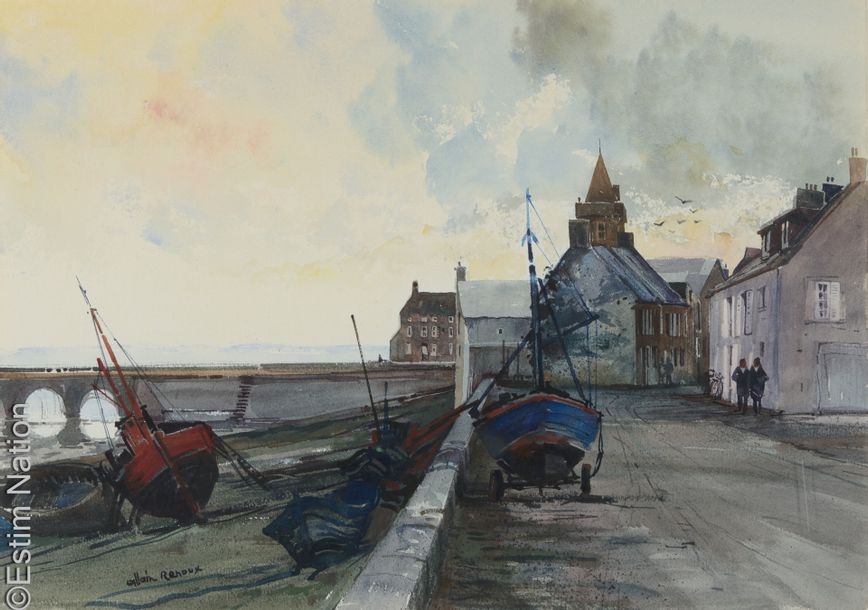 Allain Renoux | Allain RENOUX (1944) Twilight at Portbail Boats at low ...