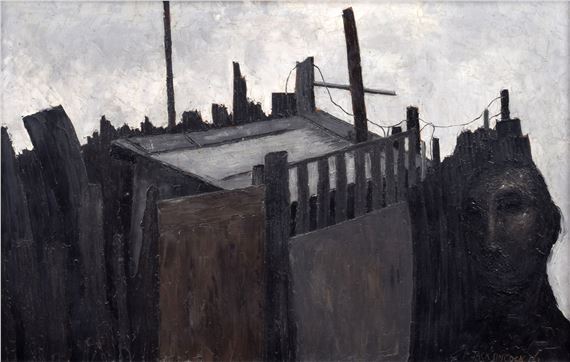 Jack Simcock | Cottages by a track (1974) | MutualArt