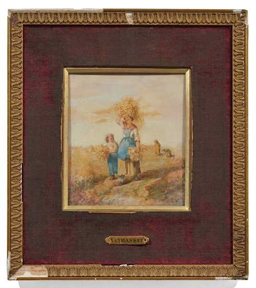 Jules Jacques Veyrassat | Pair of works: Harvest scenes with peasants ...