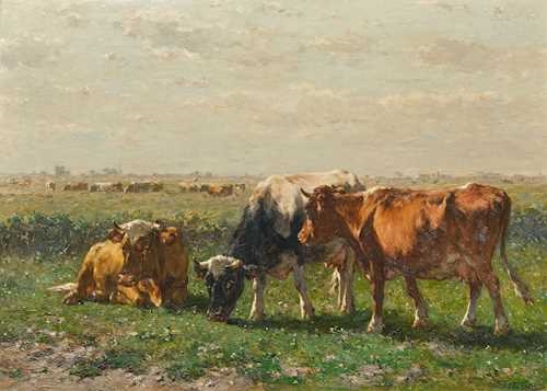 Johannes Hubertus Leonardus De Haas | Cows in a meadow | MutualArt
