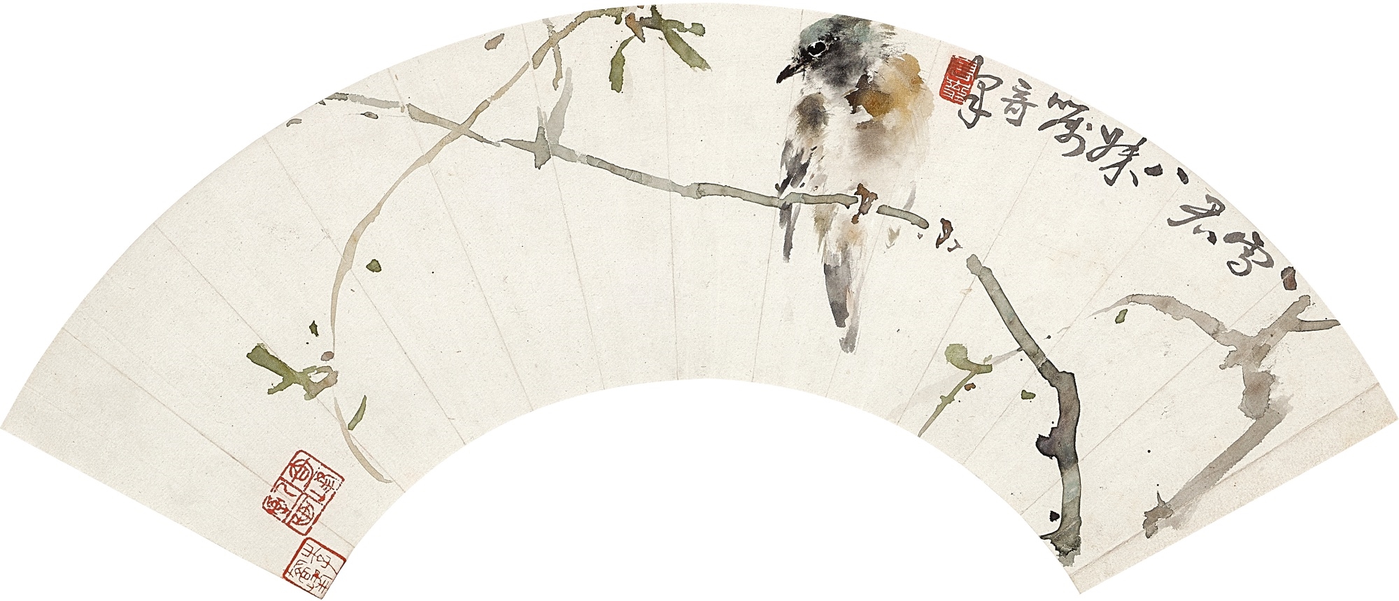 Gao Jianfu | Perching on Branch; Calligraphy in Caoshu | MutualArt