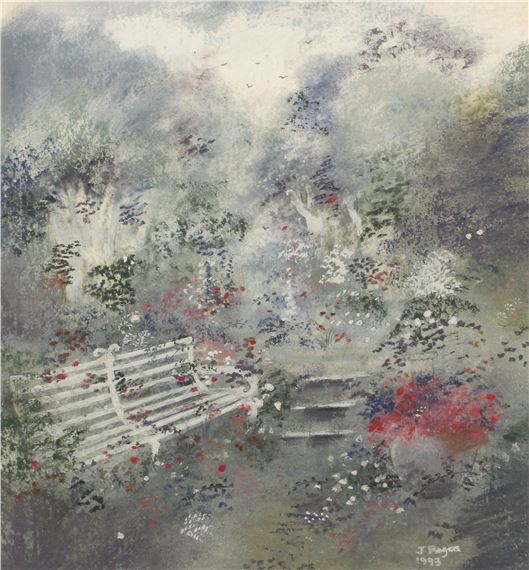 Janet Rogers | English country garden with bench (1993) | MutualArt